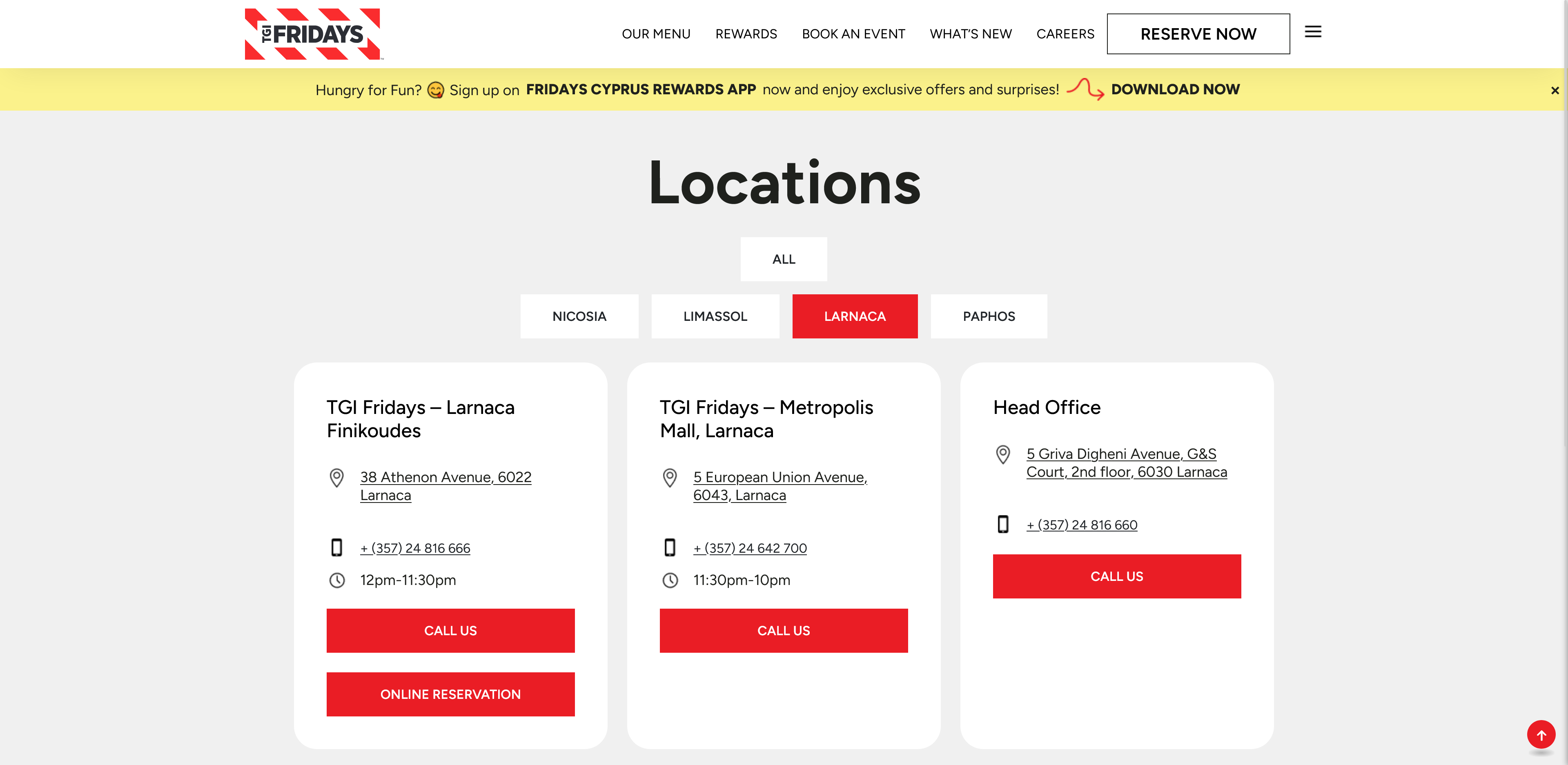 IDEASEVEN DIGITAL - TGI Fridays Cyprus Website